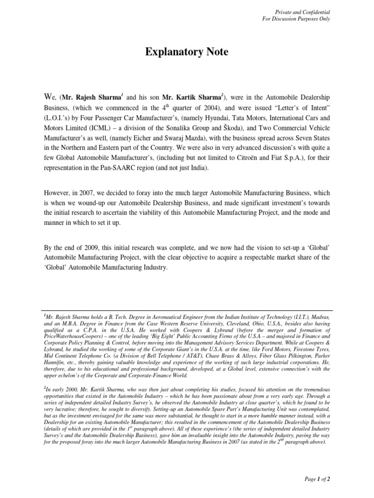 Explanatory Note | PDF | Car | Banks