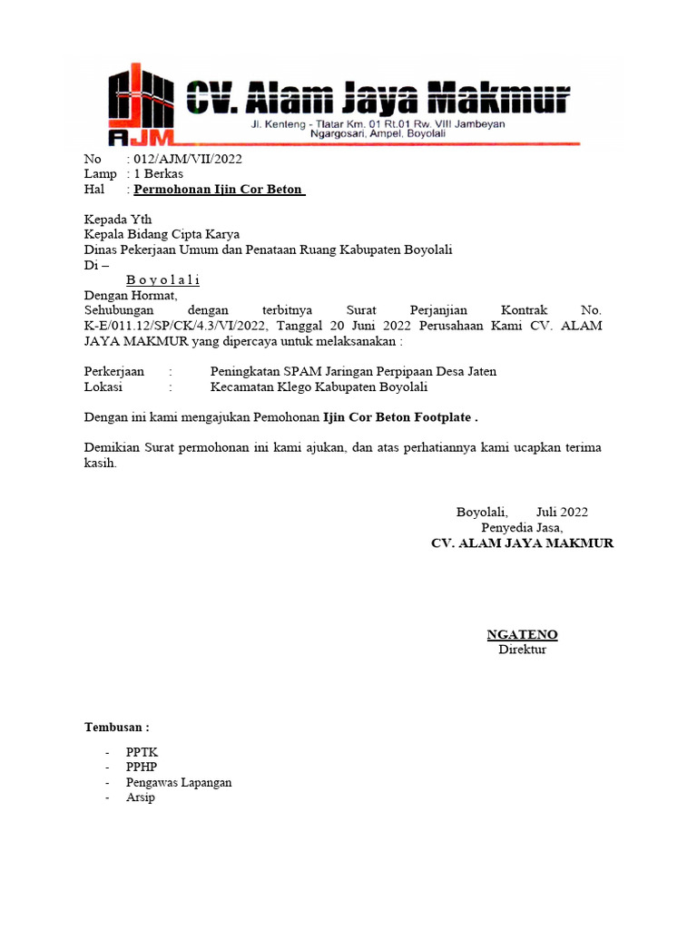 10 11. Permohonan Cor Beton | PDF | Teknologi & Rekayasa