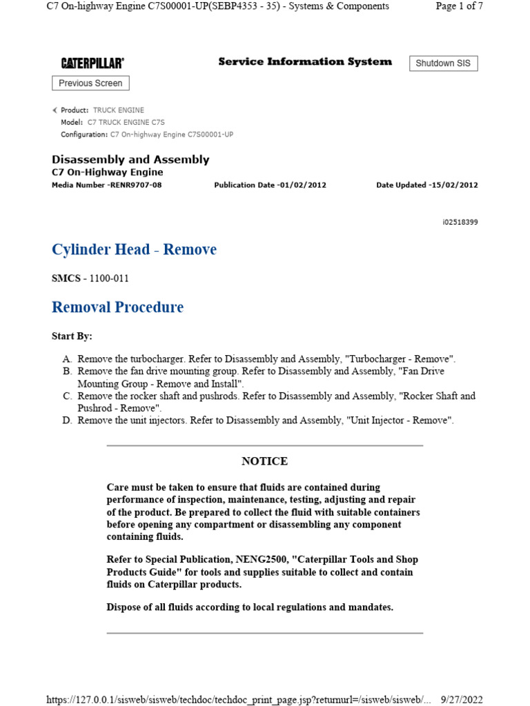 c7 C7S Head Removal | PDF | Engines | Mechanical Engineering