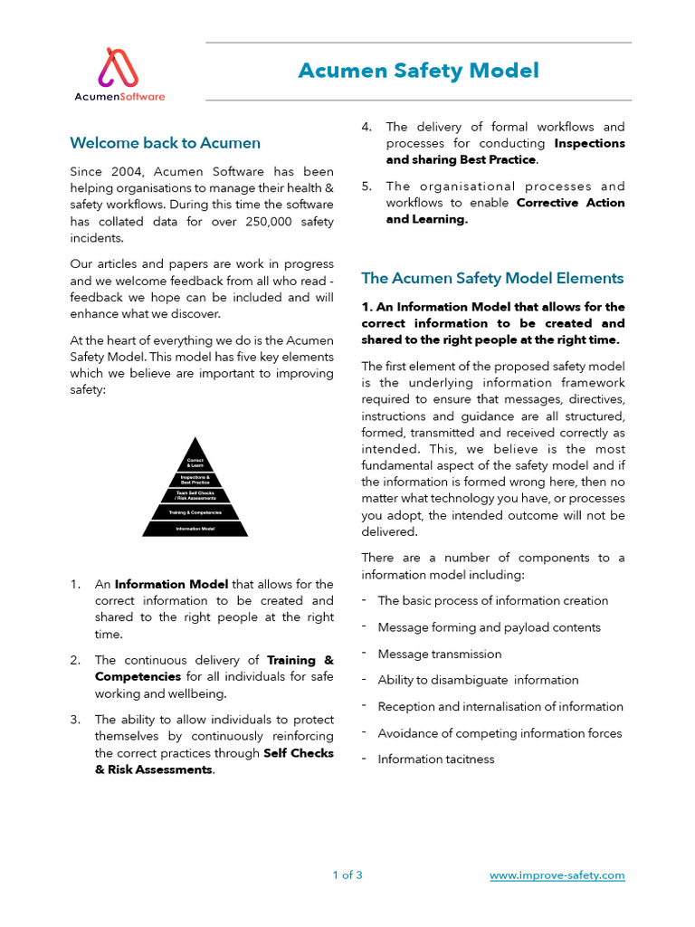 Paper 3 Acumen Safety Model | PDF | Information | Risk