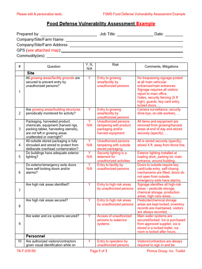 TK FSMS Forms FoodSafetyManagementSystem 50 020720 | PDF | Safety ...