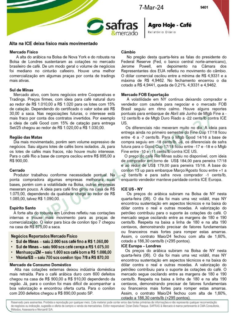 Relatorio Cafe1 | PDF | Mercado (economia) | Café