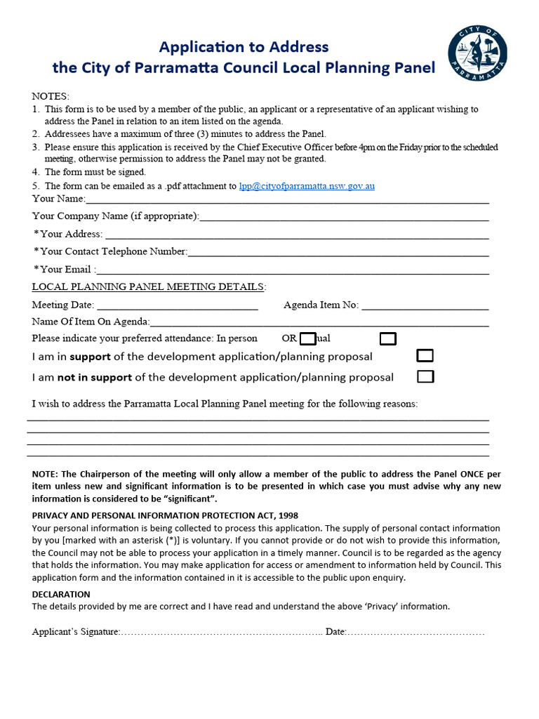Parramatta Planning Panel Address Form | PDF | Justice | Crime & Violence