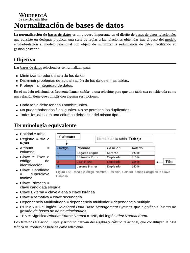 Normalización de Bases de Datos Relacionales | PDF | Base de datos relacional | SQL