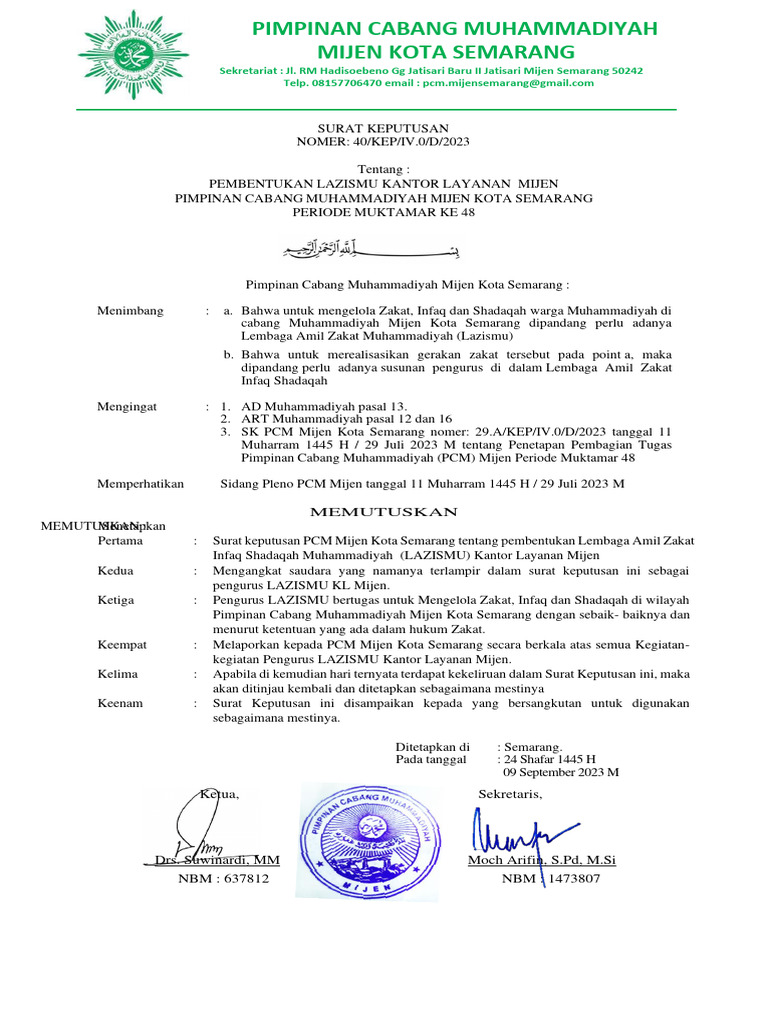 40 SK PCM Mijen Pembentukan Lazismu KL Mijen | PDF