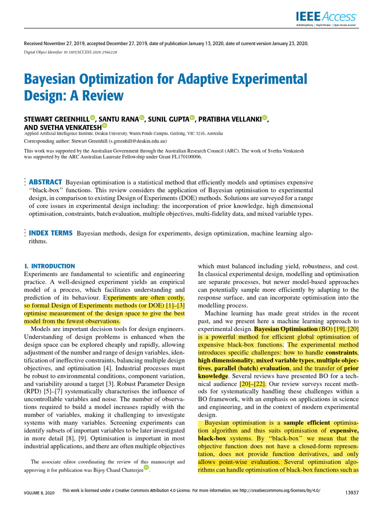 Bayesian Optimization For Adaptive Experimental Design A Review Pdf Mathematical 2235