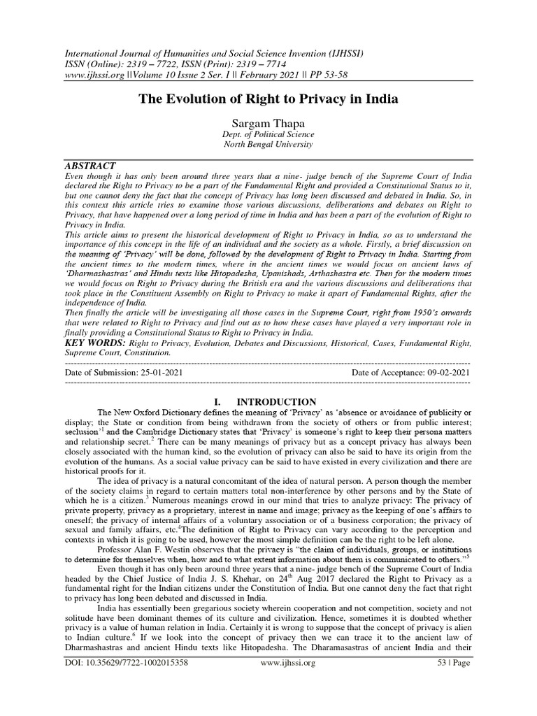Evolution of Privacy Rights in India | PDF | Right To Privacy | Government