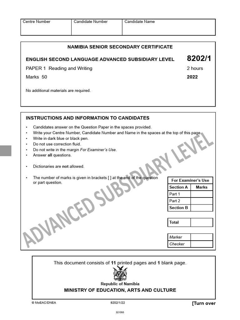 NSSCAS English As A Second Language Paper 1 Namibia | PDF | Hunting