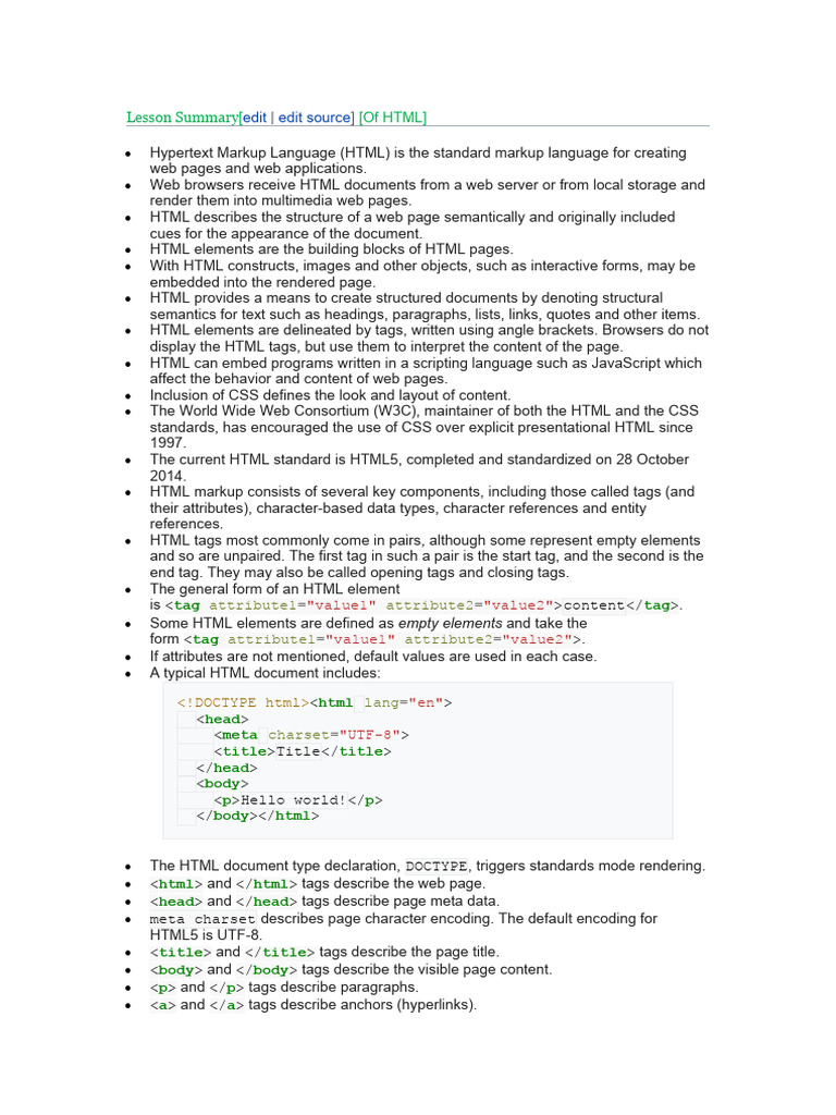 Lesson Summary - Docx of HTML | PDF | Html | Html Element