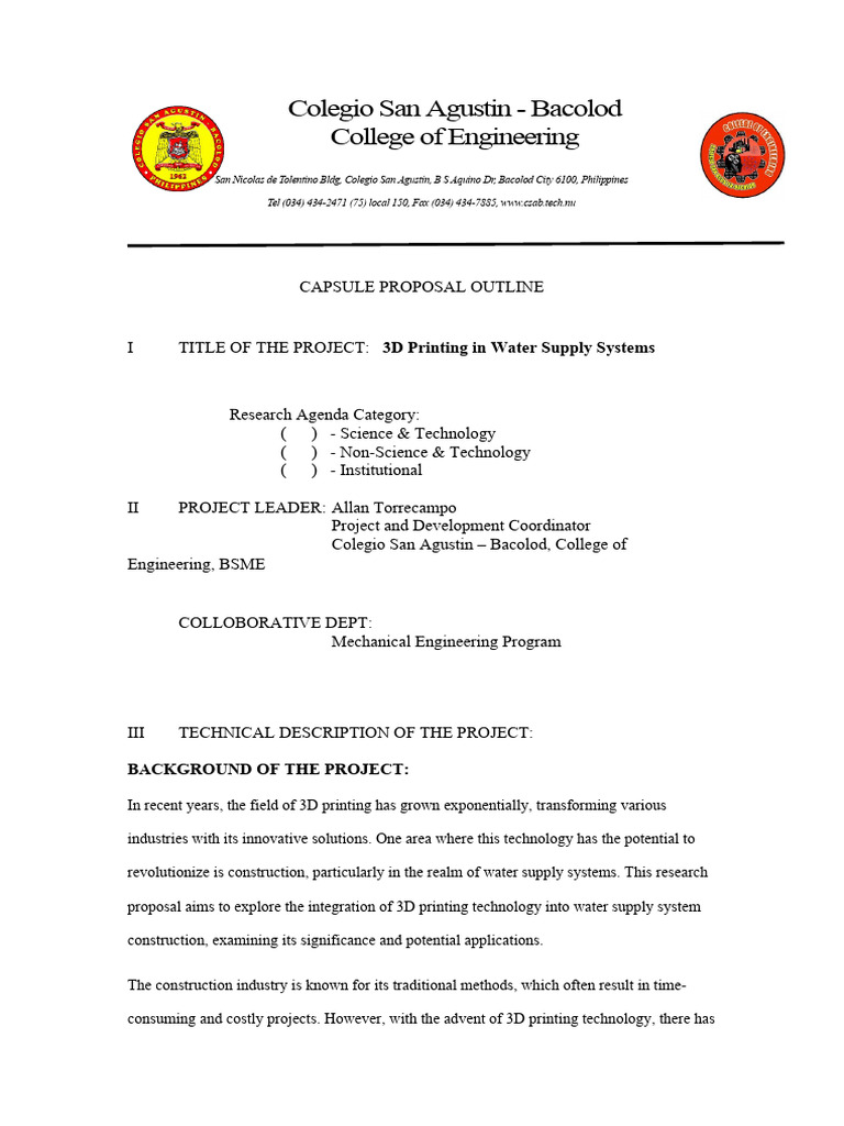 Atj Capsule Proposal Outline | PDF | 3 D Printing | Methodology