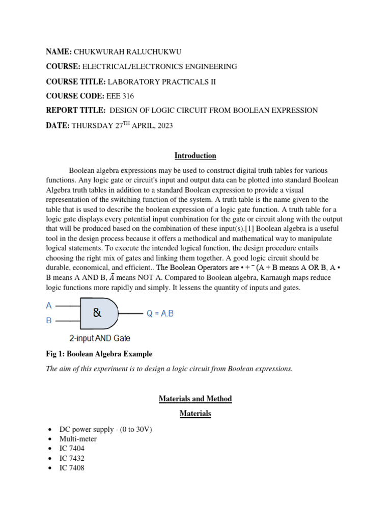 Chukwurah Raluchukwu-Lab Report 6 | PDF | Logic Gate | Boolean Algebra