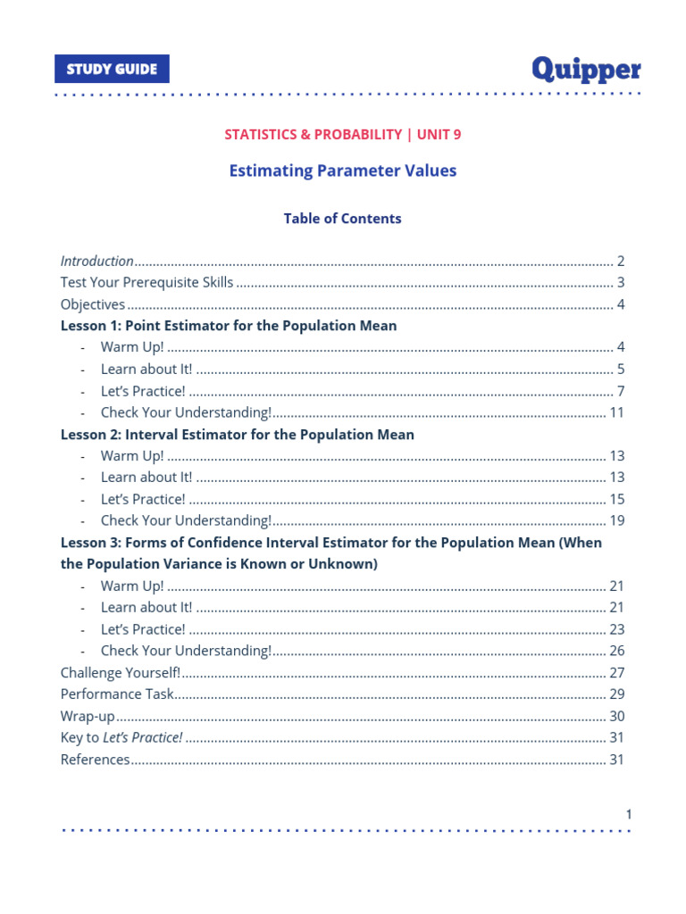 Week 7 Estimating Parameter Values | PDF | Estimator | Standard Error