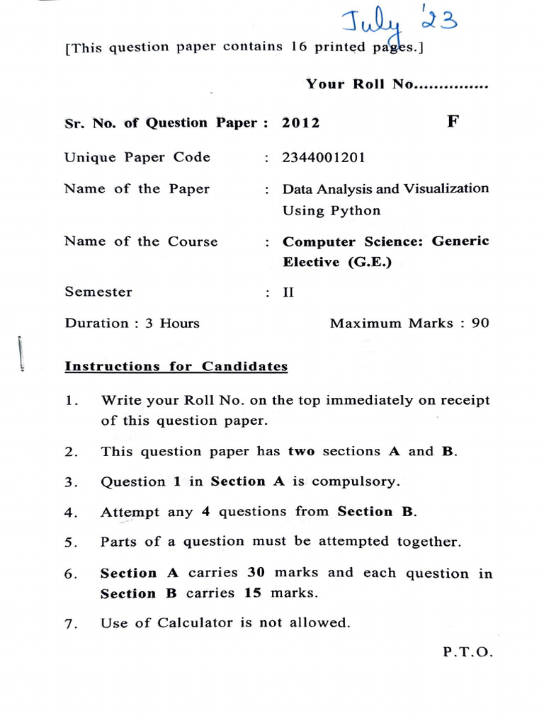 Ge Sem II Dav Upc 2344001201 Sl. No. Qp. 2012 July 2023 | PDF | Computer Programming | Computer ...