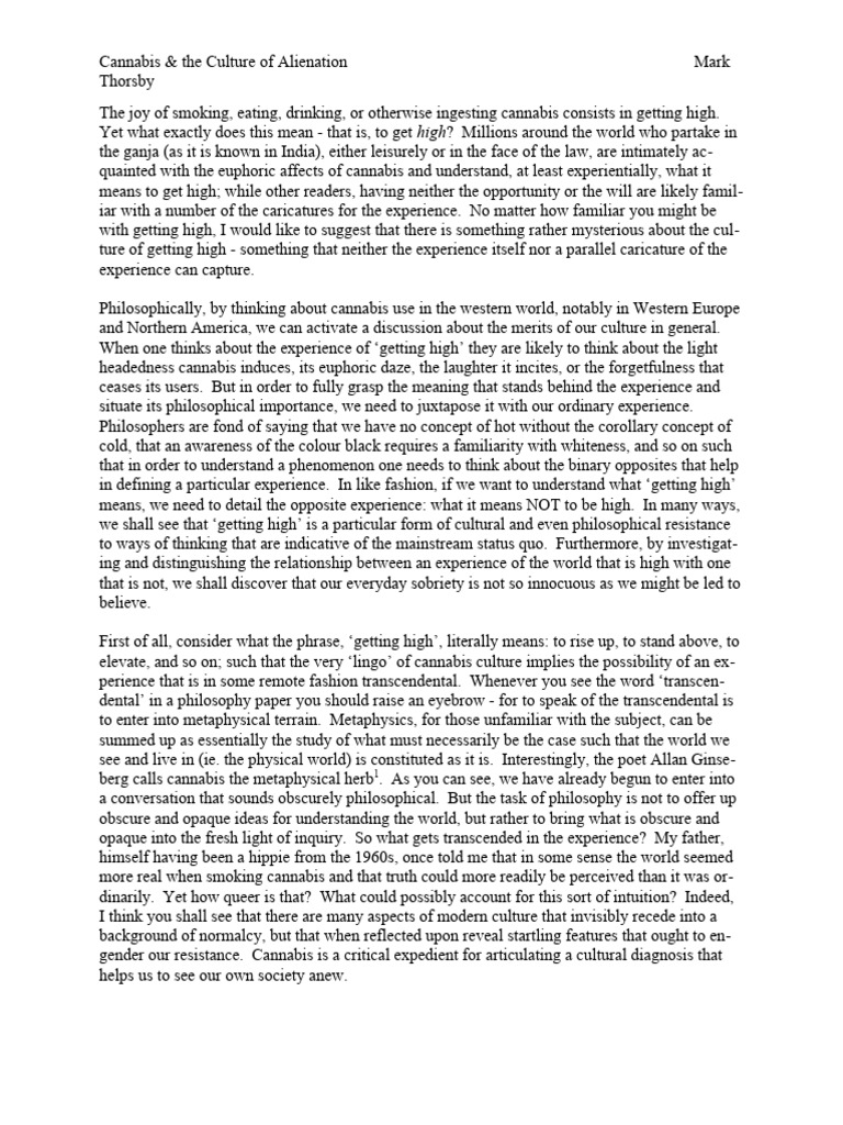 Cannabis and The Culture of Alienation | PDF | Consciousness ...