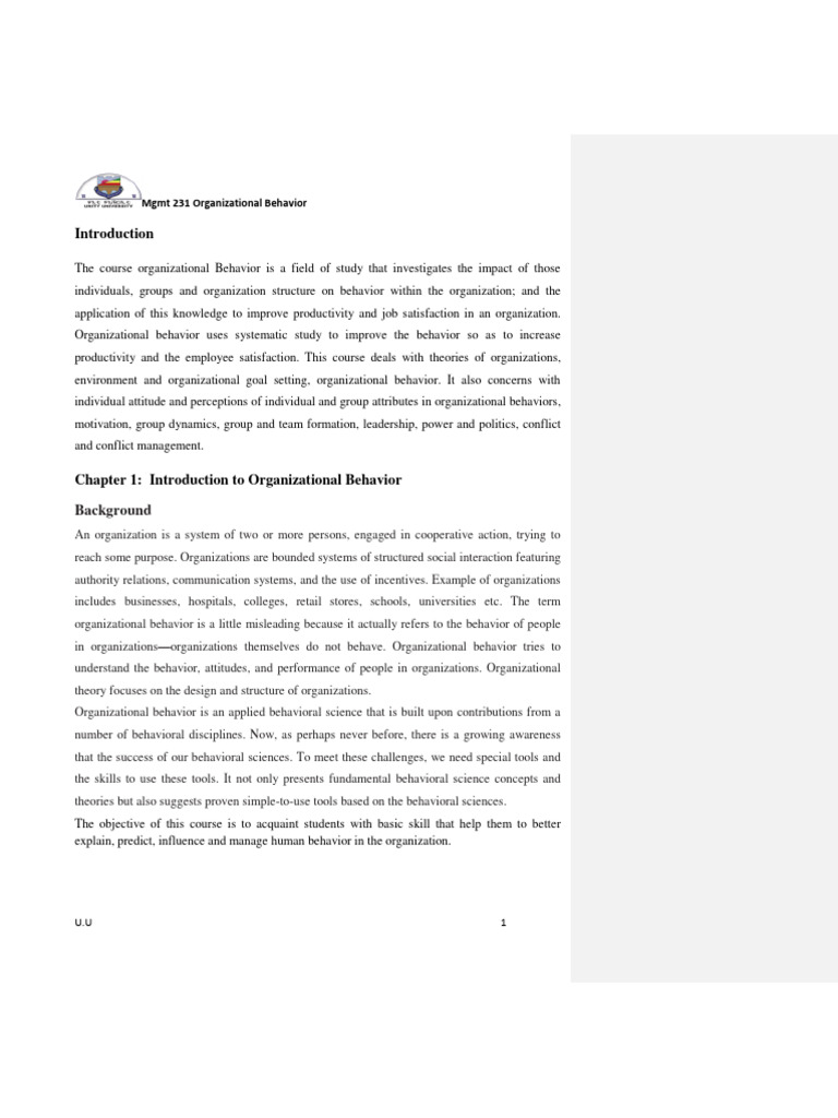 MGMT 231 Organizational Behavior Introduction | PDF | Perception ...