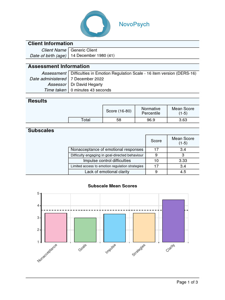 (DERS-16) Results Example | PDF | Emotional Self Regulation | Applied ...