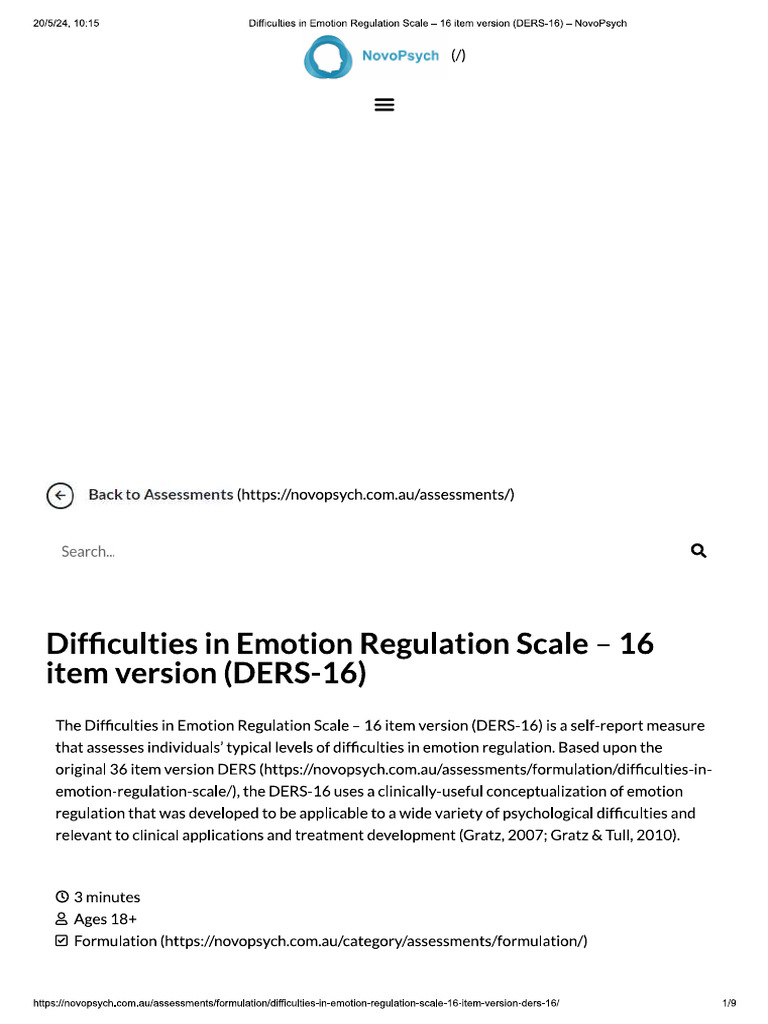 (DERS-16) Scoring & Interpretation | PDF