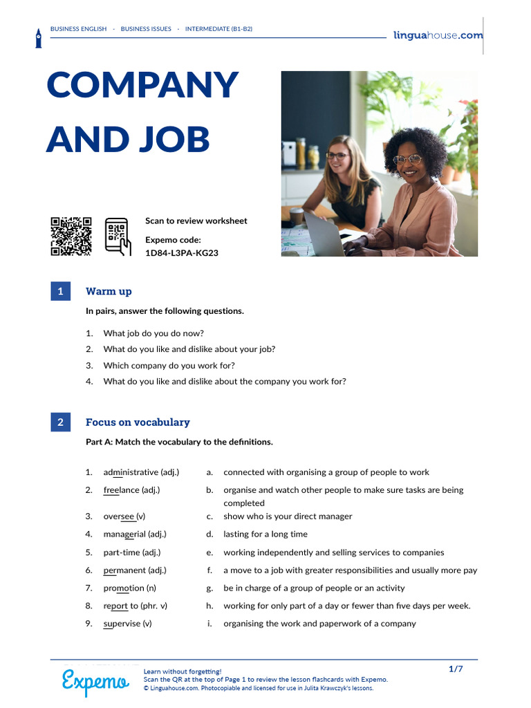 Company and Job British English Student | PDF