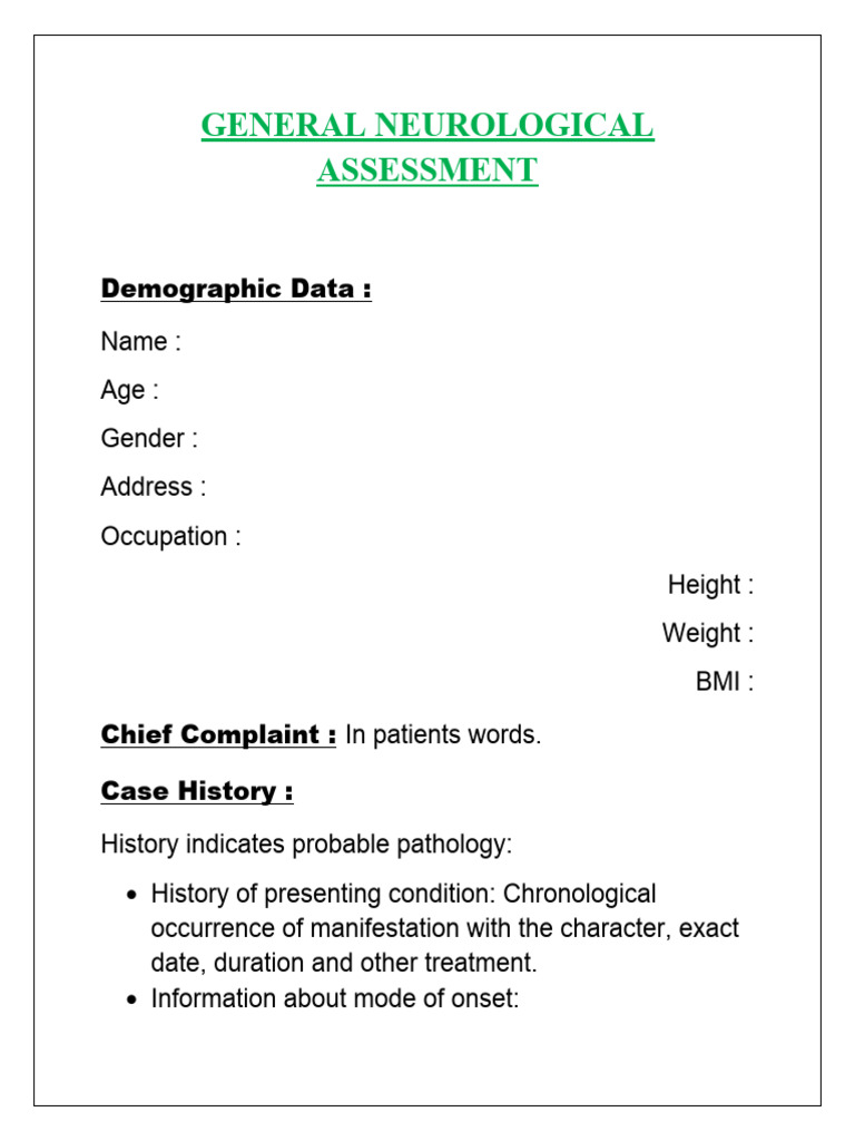 General Neurological Assessment Pattern | PDF | Anatomical Terms Of ...