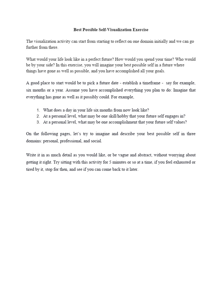 Best Possible Self Visualization Exercise | PDF | Psychology ...