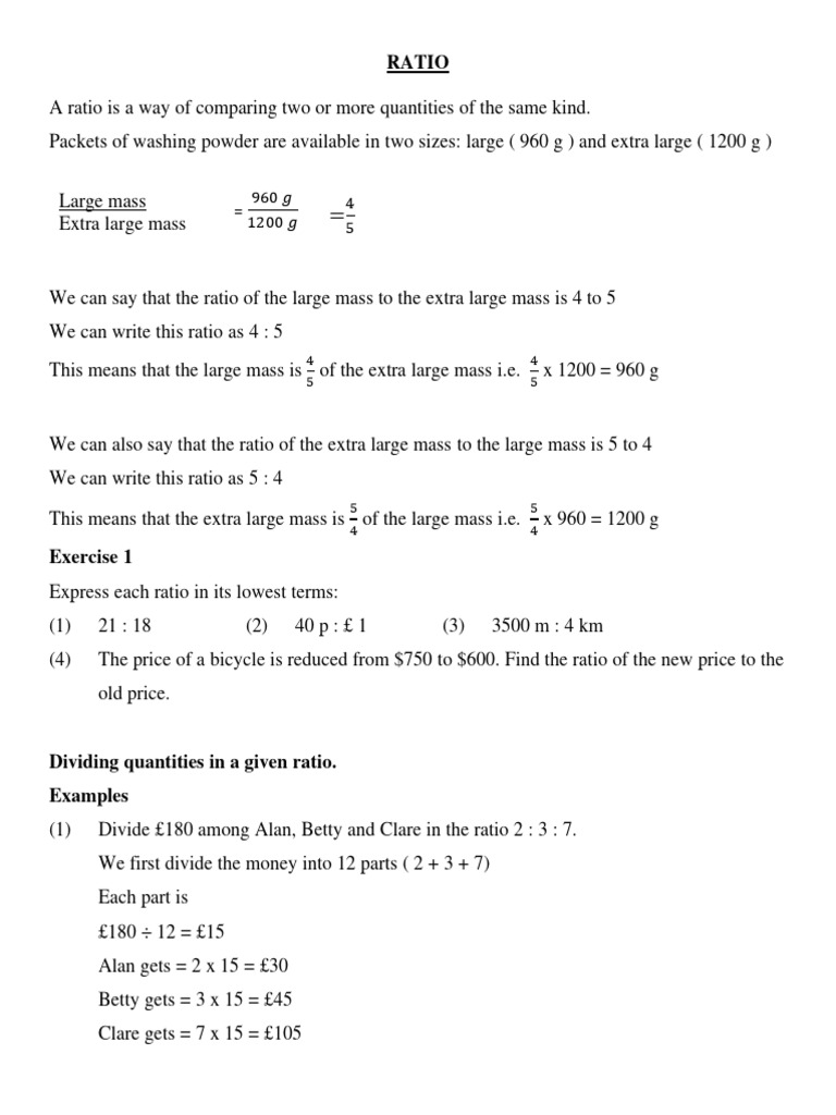 RATIO and Proportion | PDF | Ratio | Bronze