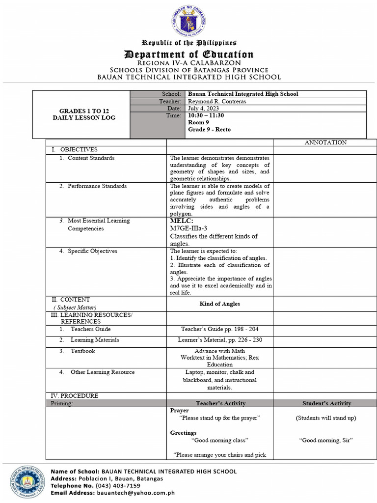 REYMOND CONTRERAS_4A'S DETAILED PLAN | PDF | Educational Assessment | Learning