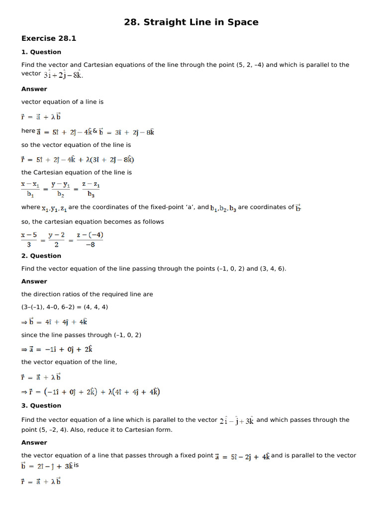 Chapter - 28. Straight Line in Space | PDF | Line (Geometry) | Angle
