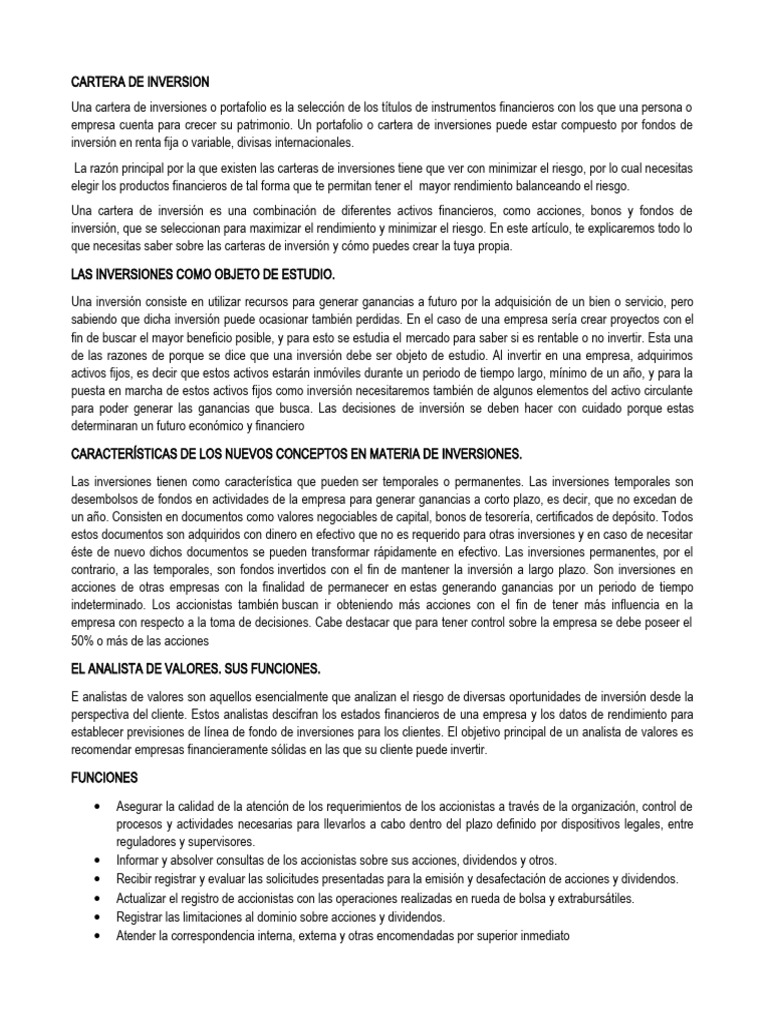 Guía Completa de Carteras de Inversión | PDF | Rentabilidad sobre ...