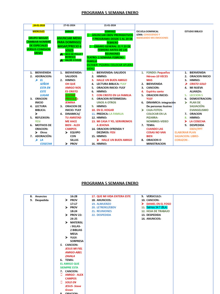 Programa 5 Semana Enero | PDF | Oración