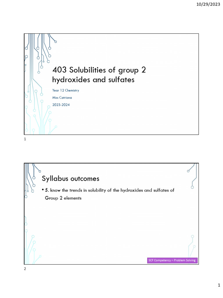 Group 2 Hydroxides and Sulfates Solubility | PDF | Hydroxide | Solubility