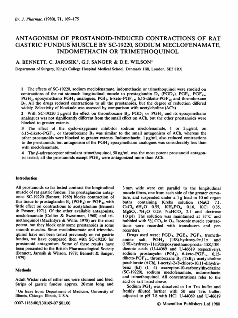 A Bennett, C Jarosik, G J Sanger, D E Wilson 1980 | PDF | Prostaglandin ...