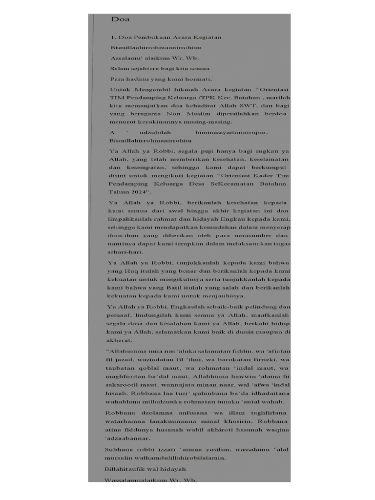 Doa Orientasi TPK Kec. Batahan 2024 | PDF