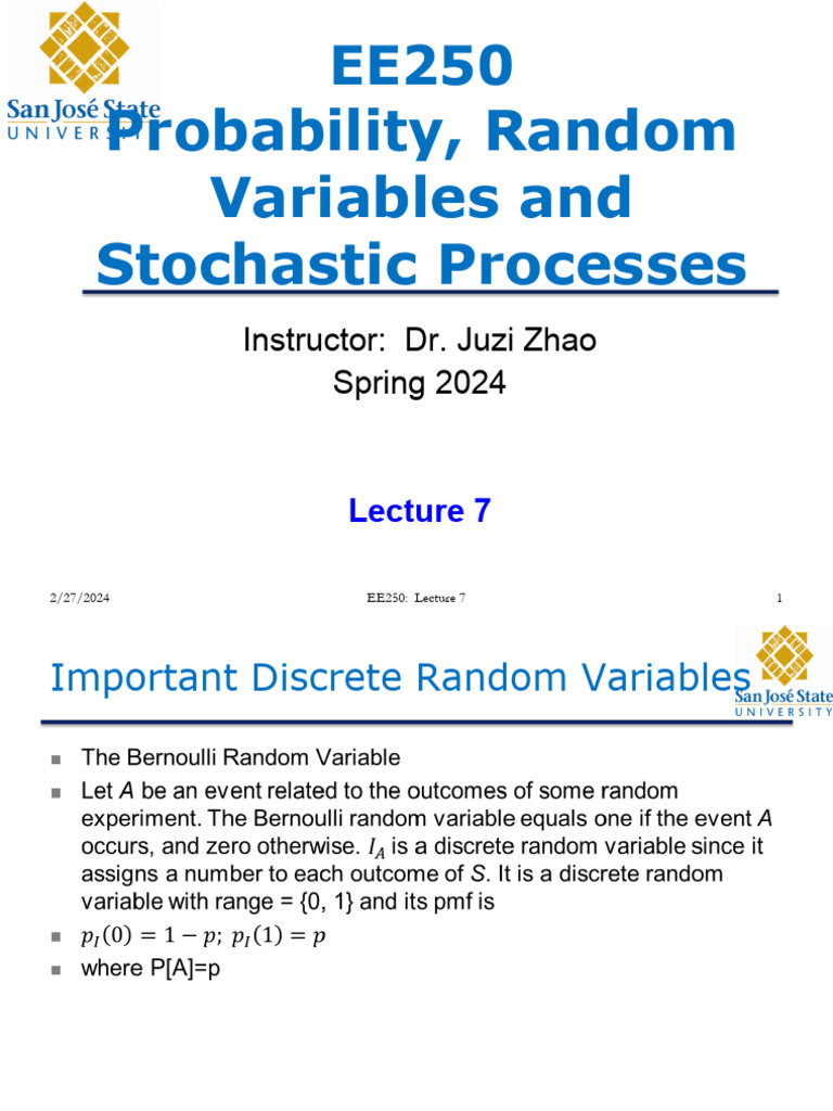 Ee.250s24 Lec7 Discreterv Family | PDF | Bit | Random Variable