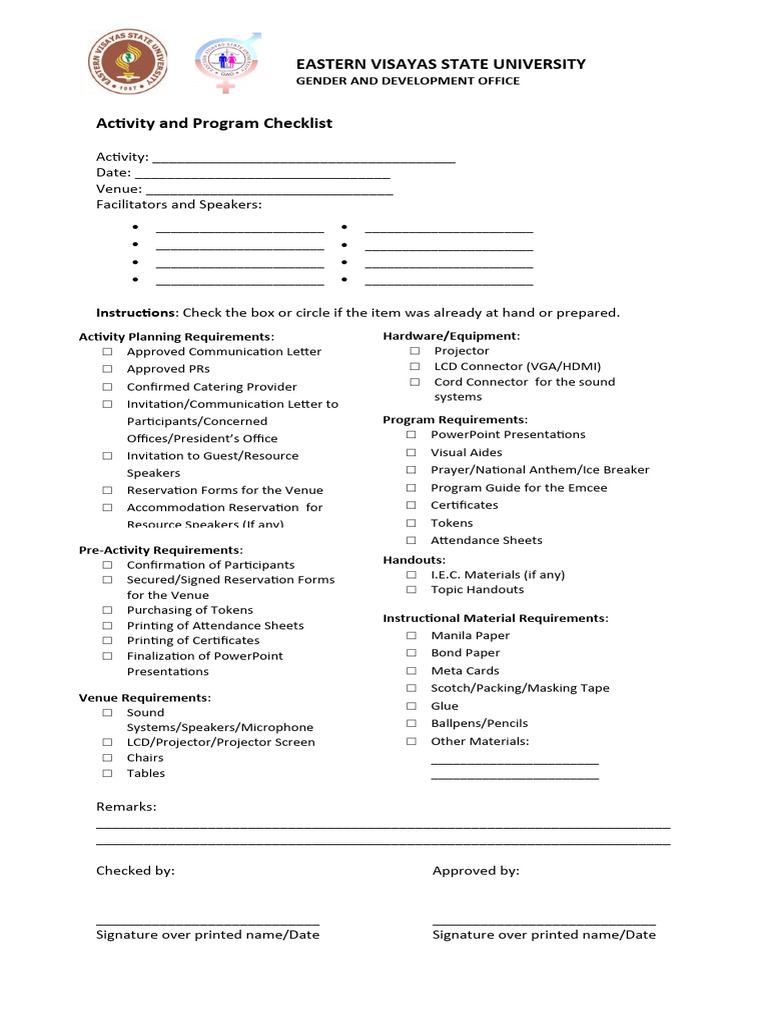 Activity And Program Checklist 000 Pdf 2960