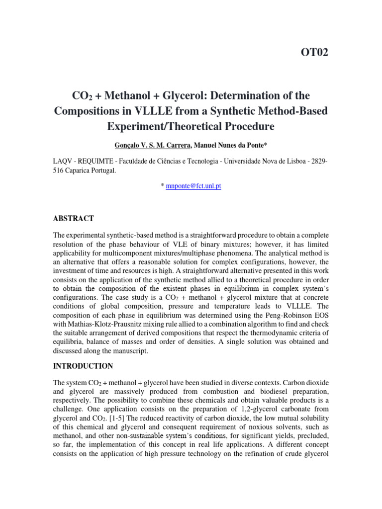 CO2 + Methanol + Glycerol | PDF | Chemical Equilibrium | Phase (Matter)
