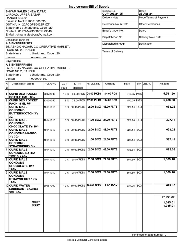 Invoice-cum-Bill of Supply: Contact | PDF | Taxes | Taxation