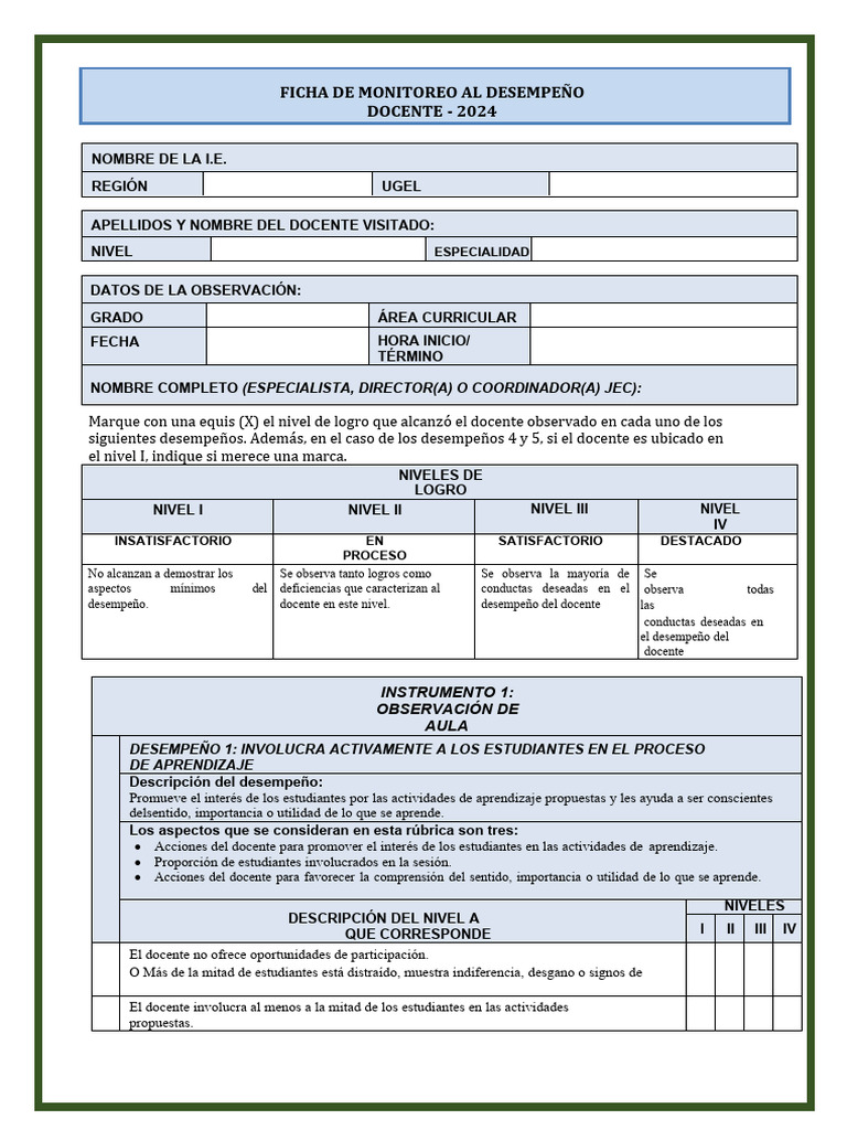 FICHAS DE MONITOREO - 2024 (Word) | PDF | Evaluación | Aprendizaje