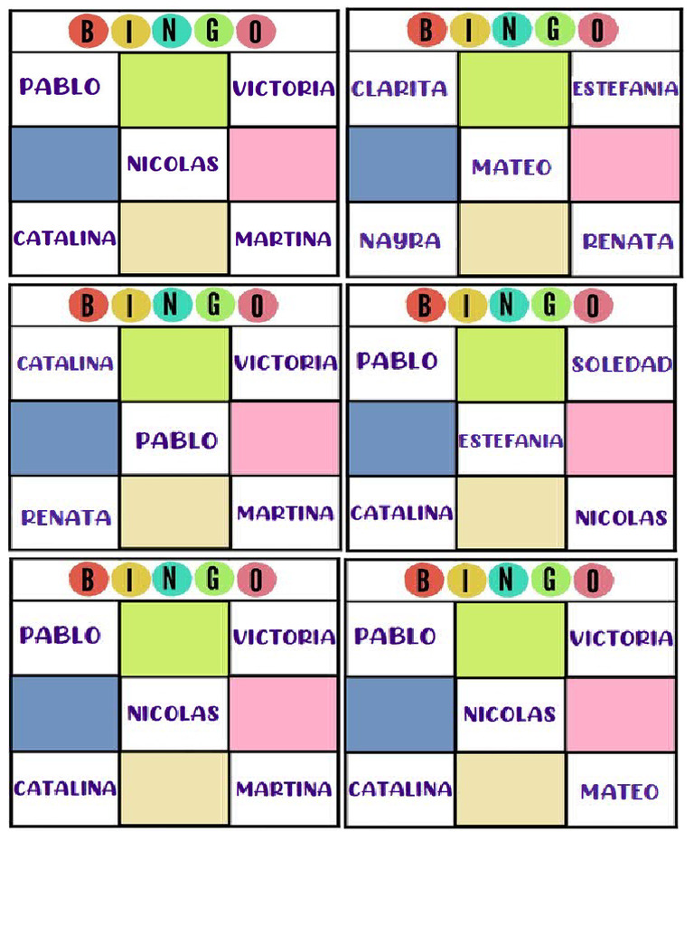 Bingo de Nombres | PDF