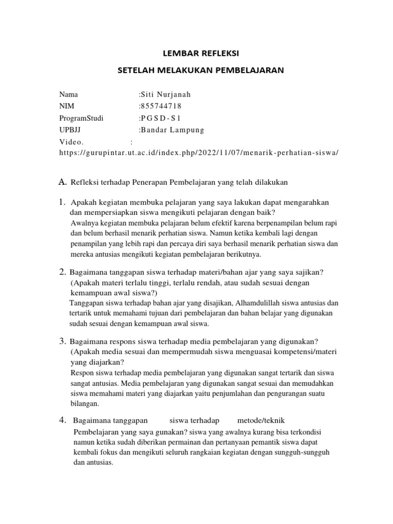 Lembar Refleksi RPP Sesi 1 | PDF | Karier & Perkembangan