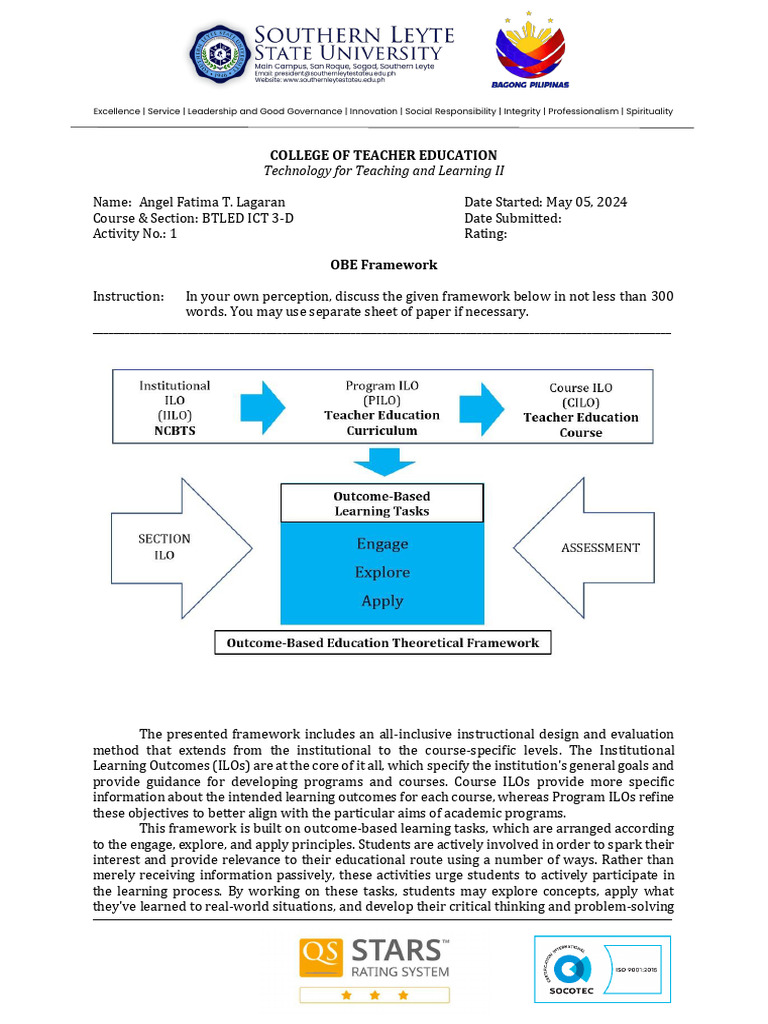 obe framework lagaran | PDF | Educational Assessment | Learning