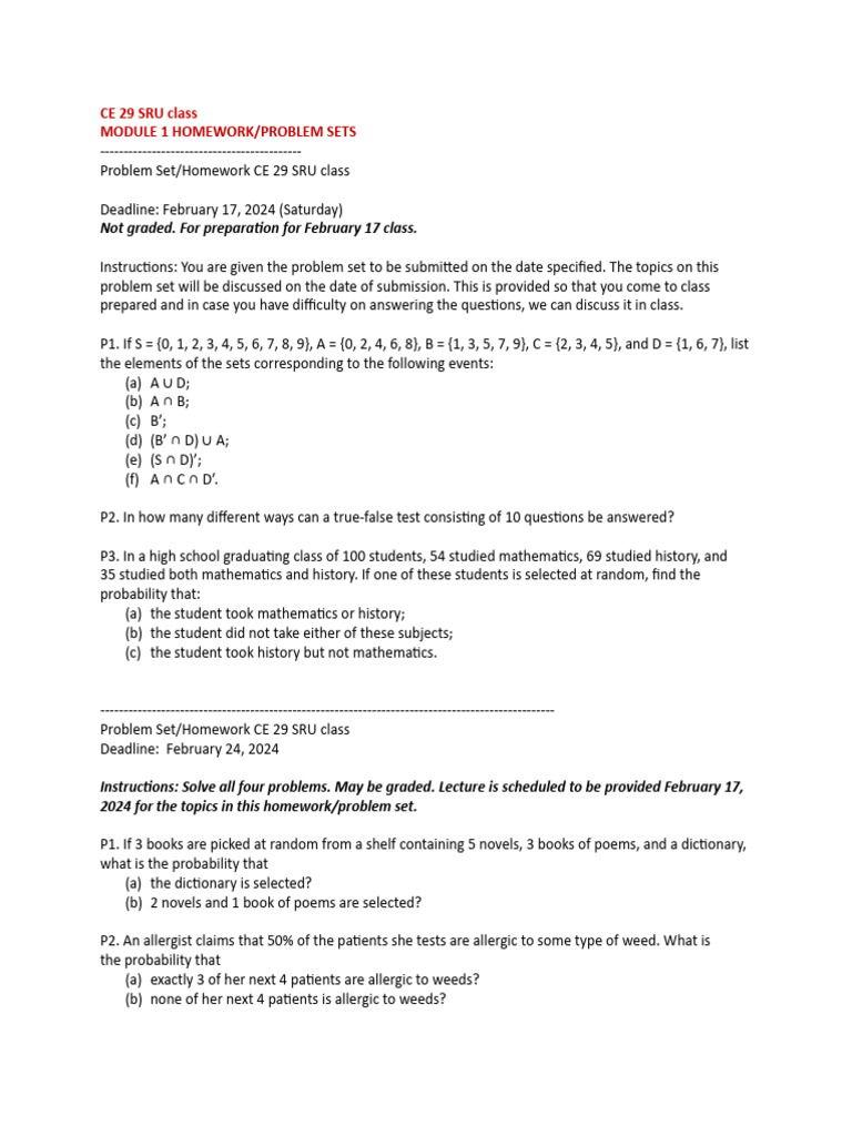 Ce 29 Sru Class Module 1 Homework And Problem Sets Pdf Rain