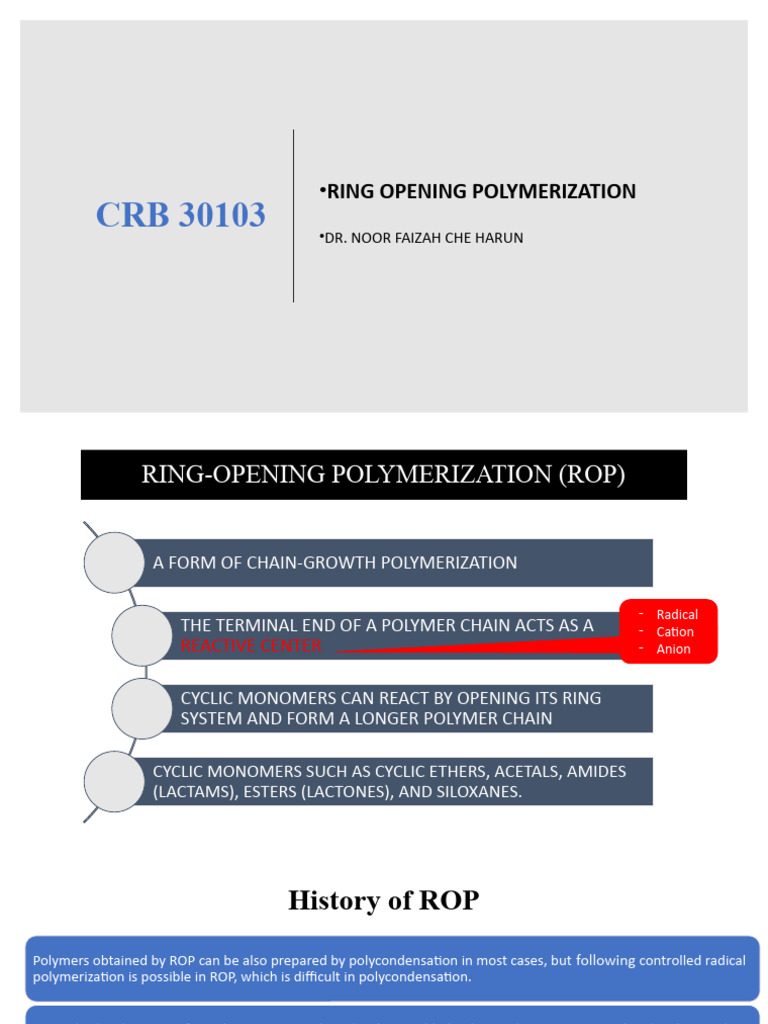 CRB30103 Ring Opening Polymerization | PDF | Polymerization | Organic ...
