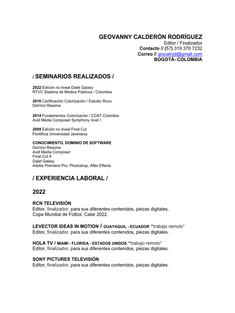 Cv-Editor Geovanny Calderon | PDF | Radiodifusión | Multimedia
