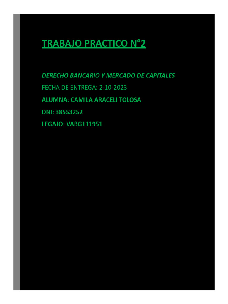 TP 2 DERECHO BANCARIO Y MERCADO DE CAPITALES | PDF | Interés | Bancos