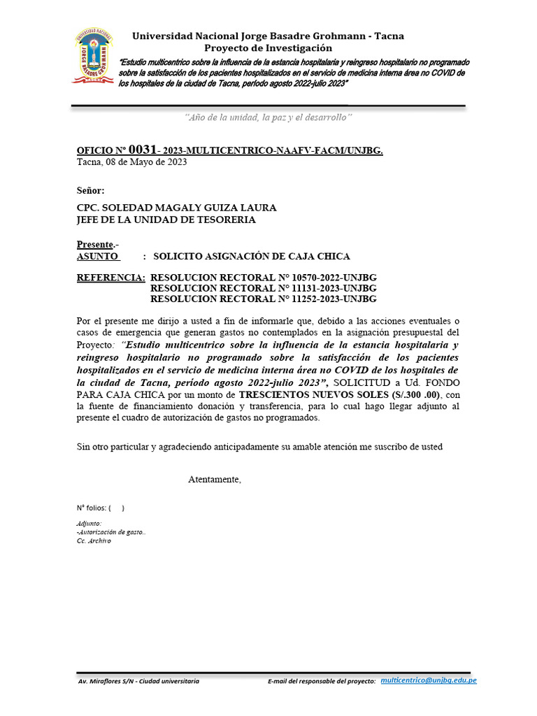 OFICIO N° 031 CAJA CHICA 12- | PDF