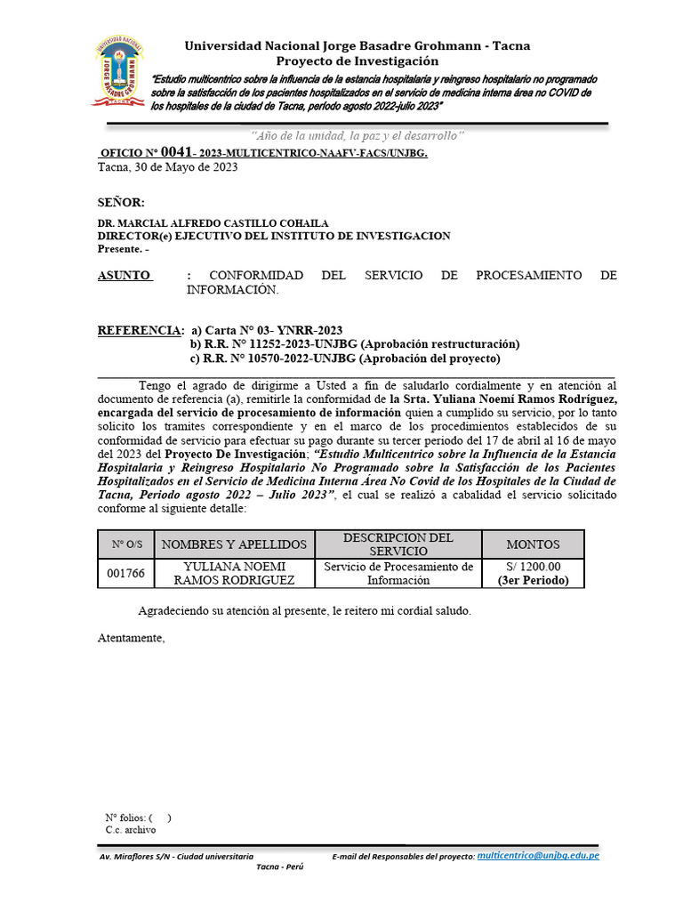 Oficio #041 - 3ercomformidad - Yuliana Noemi Ramos Rodriguez-Abril - Mayo . | PDF