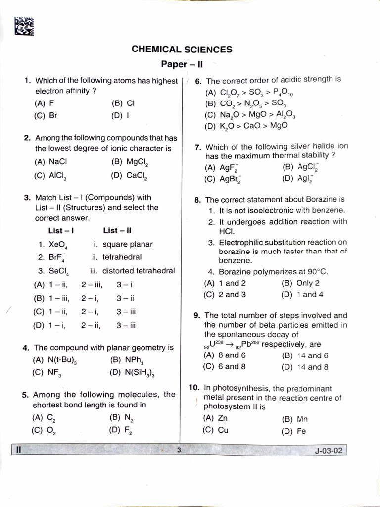 APSET 2024 Paper-2 Chemistry | PDF | Manganese | Physical Chemistry