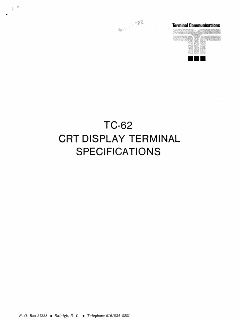 TC-62 CRT Display Terminal Specifications Nov71 | PDF | Computer ...