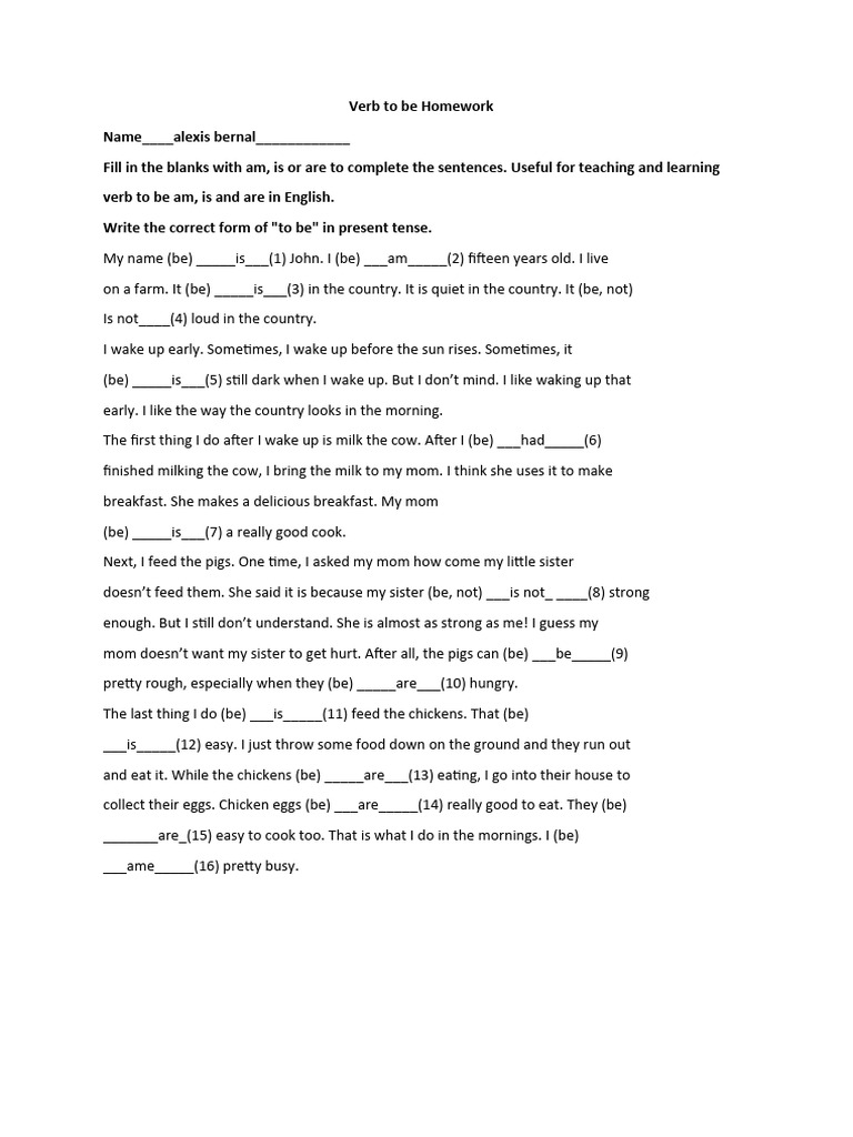 Verb To Be Homework | PDF