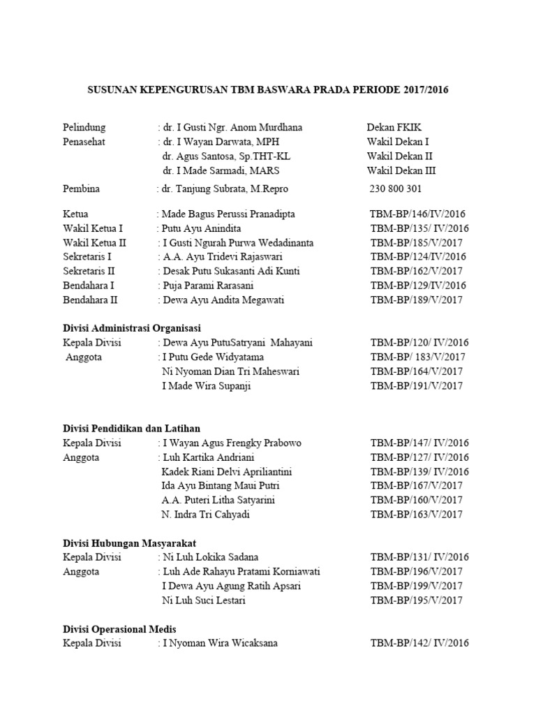 SK Pengurus TBM 2017-2018 | PDF